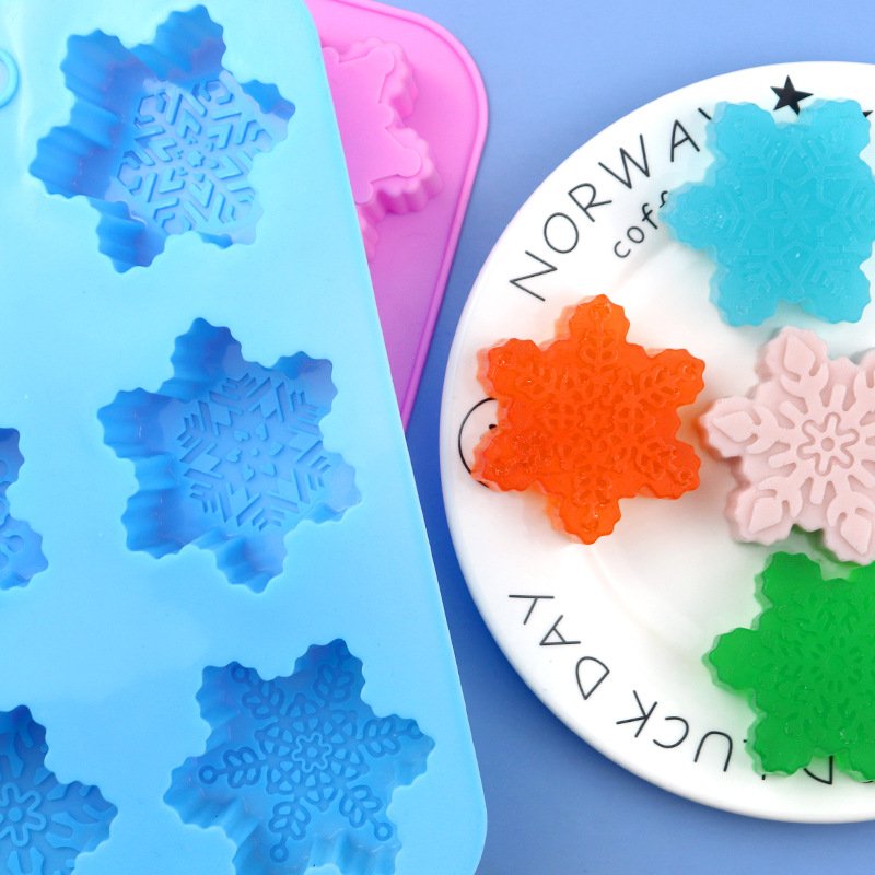 6 Cavity Different Snowflake Silicone Cake Mold | jindeal inc