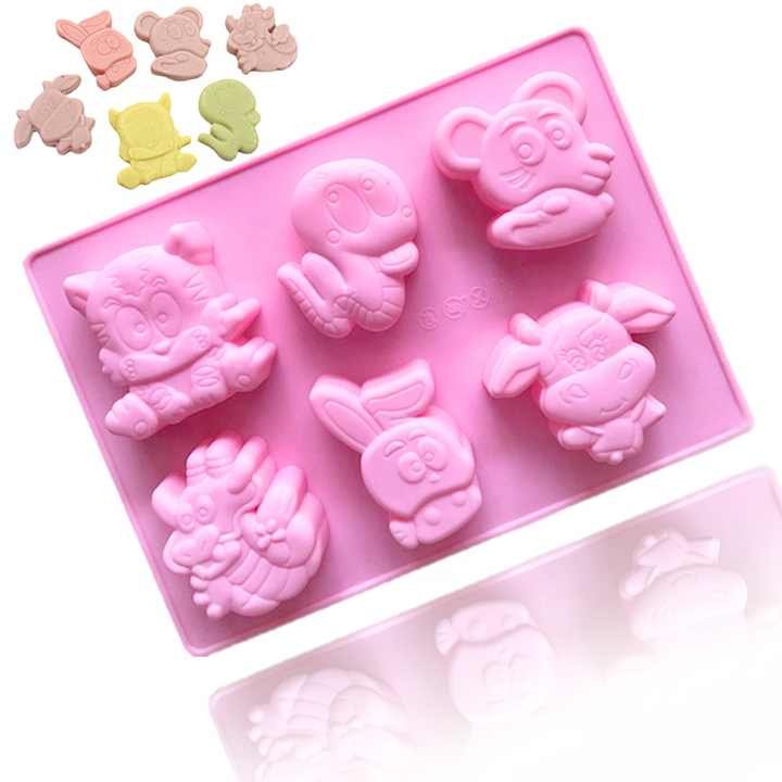 6 Cavity mouse cattle rabbit shape carton silicone cake mold