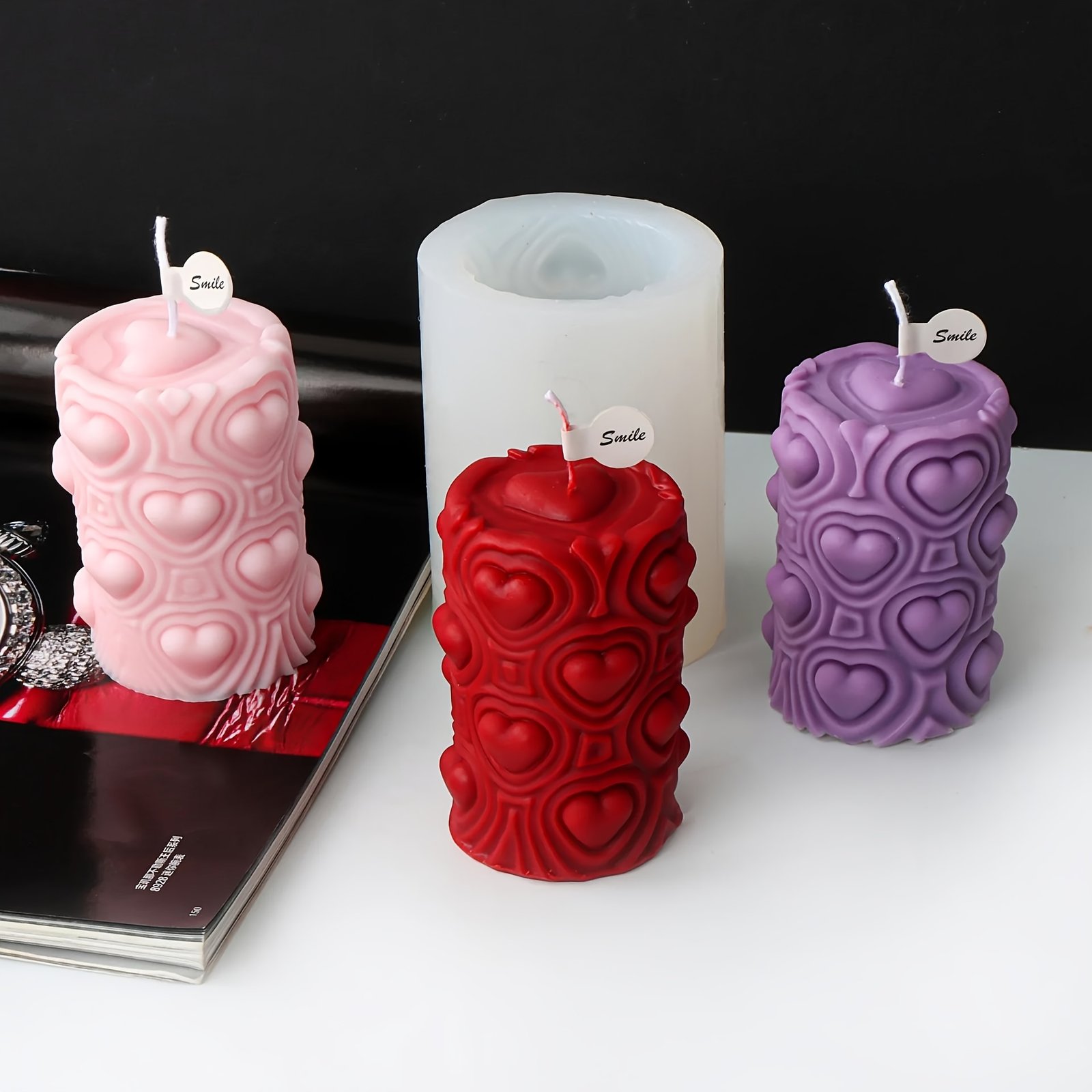 Vedini 3D Love Embossed Candle Mold Silicone Cylindrical Mold