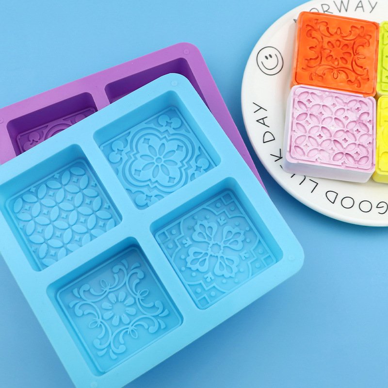 Vedini 4 Cavity square pattern silicone chocolate moon cake mold